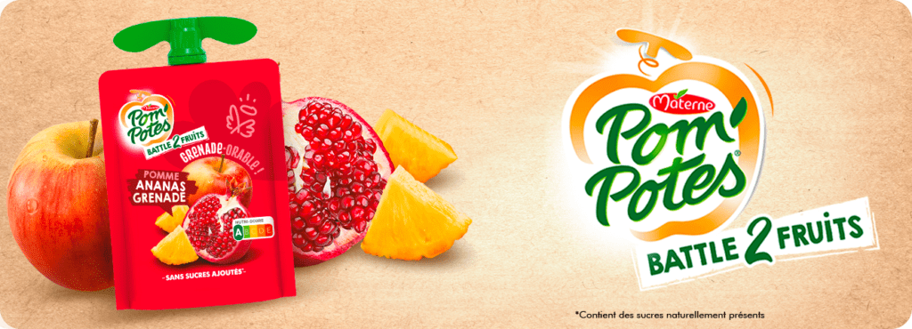 Pom'Potes® Battle 2 fruits Pomme ananas grenade sans sucres ajoutés ...